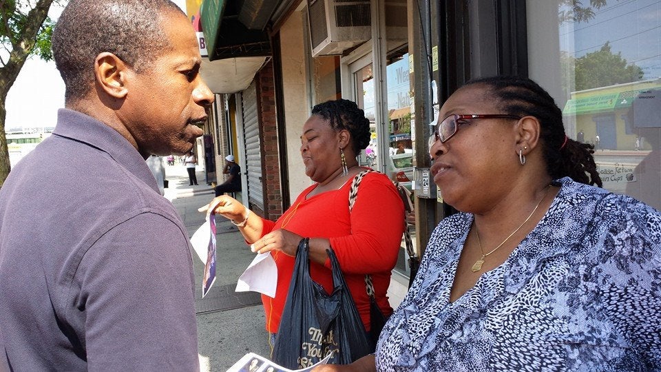 Senator Smith in the community speaking to constituents. | NYSenate.gov